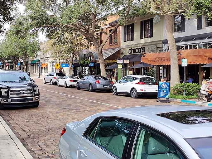 Brick-paved streets and charming storefronts create the kind of downtown where window shopping becomes an actual activity.