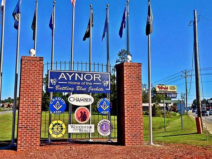 Those community flags flying high tell you everything about a town that still believes in coming together for something.