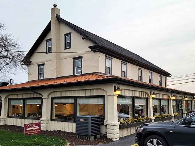 The classic architecture with its peaked roof stands like a testament to timeless Pennsylvania breakfast traditions and hospitality.