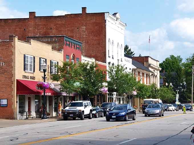 Hanging flower baskets add splashes of color to streets that already have plenty of character to spare.