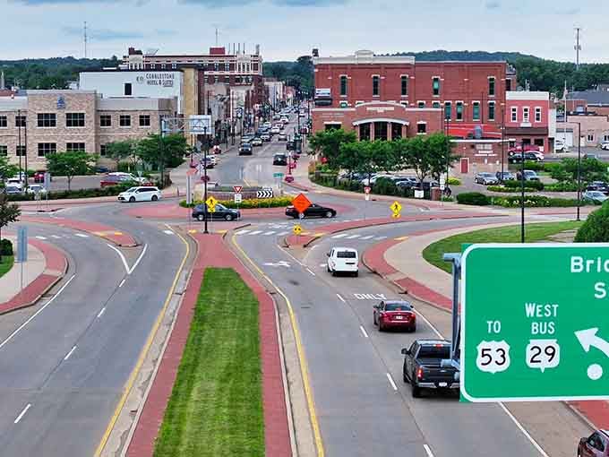 Round and round we go! This modern intersection keeps life moving smoothly toward the next great adventure out west.
