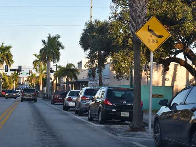 That crane crossing sign is the most Florida thing ever, like Jurassic Park but with better weather and lower rent.