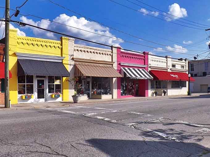 These cheerful storefronts pop with color like a box of crayons decided to open businesses together.
