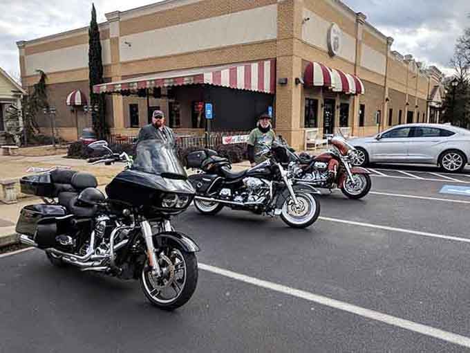 Motorcycles lined up outside mean riders discovered what locals already know: real food fuels the best journeys.
