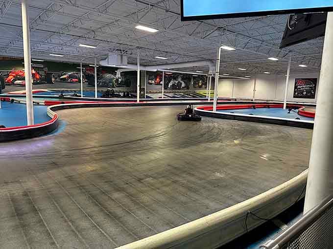 Inside, the spacious track layout offers plenty of room to test your skills against friends and family.