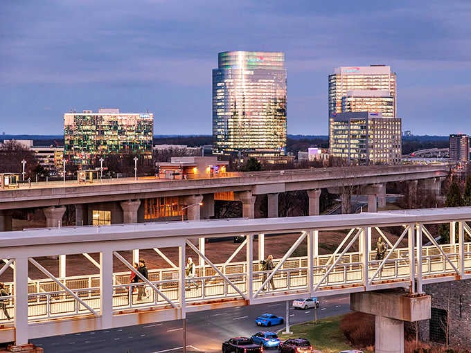 Evening lights turn the urban landscape into something magical, like someone dimmed the world to just the right setting.