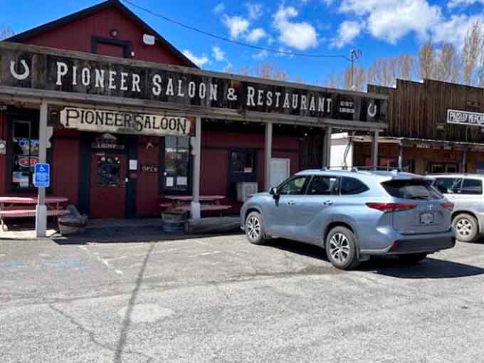 That Pioneer Saloon sign promises cold drinks and warm welcomes, just like the Old West intended but friendlier.