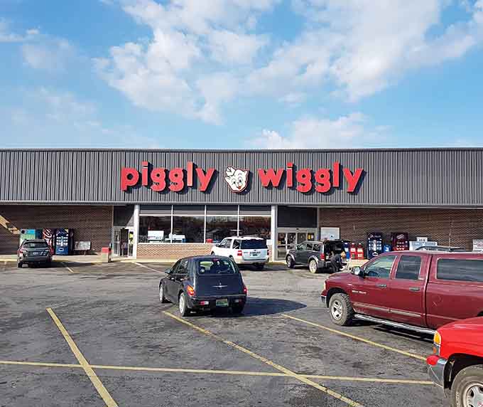 That Piggly Wiggly sign brings back memories of when grocery shopping meant greeting folks you actually knew.