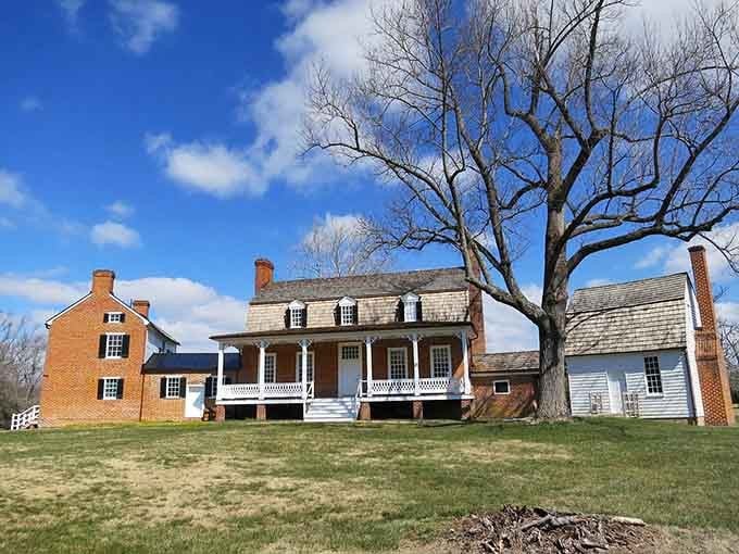 Historic buildings stand shoulder to shoulder under brilliant blue skies, preserving centuries of Maryland's quieter moments and memories.