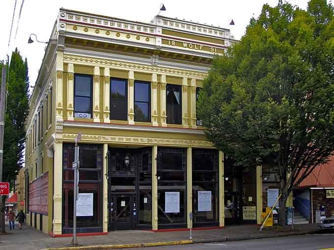 That corner building with cream and yellow trim practically glows like butter in the afternoon light.