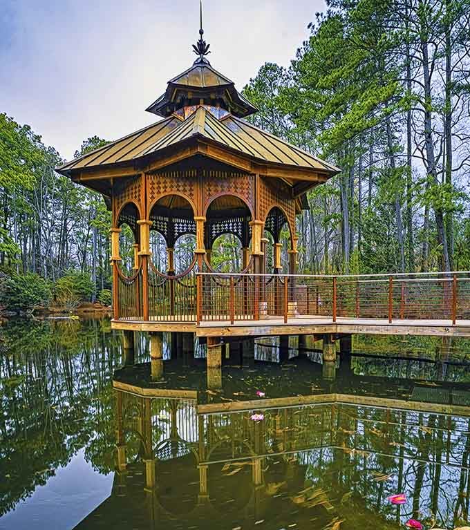 The intricate details on this waterside gazebo reward those who take time to really look and appreciate.