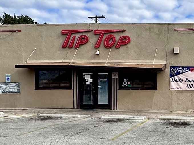 The weathered facade and simple entrance hide a treasure trove of chicken fried steak perfection that's stood the test of time.
