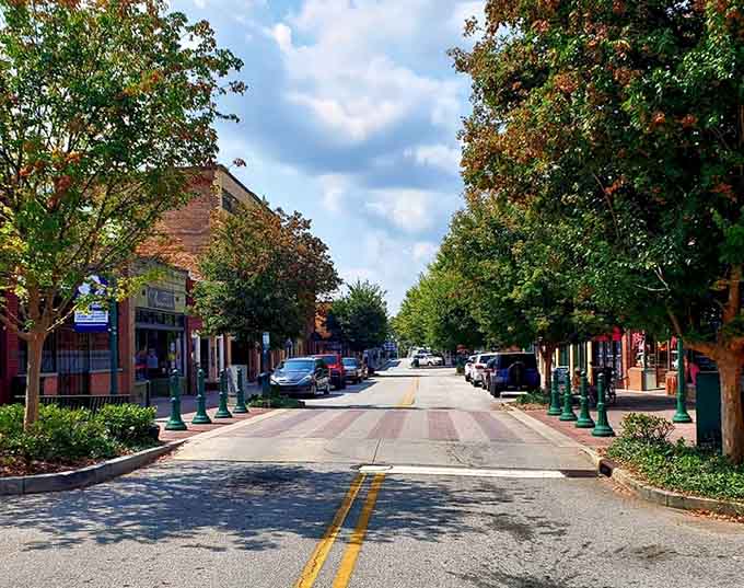 This tree-lined boulevard invites leisurely strolls where the biggest decision is which charming shop to visit first today.