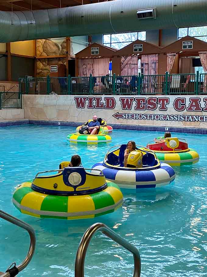 Those colorful bumper boats circle like a friendly demolition derby, where everyone's a winner and nobody stays dry.