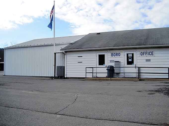 The simple borough office building represents no-frills local government, proving not every town needs fancy architecture to function just fine.