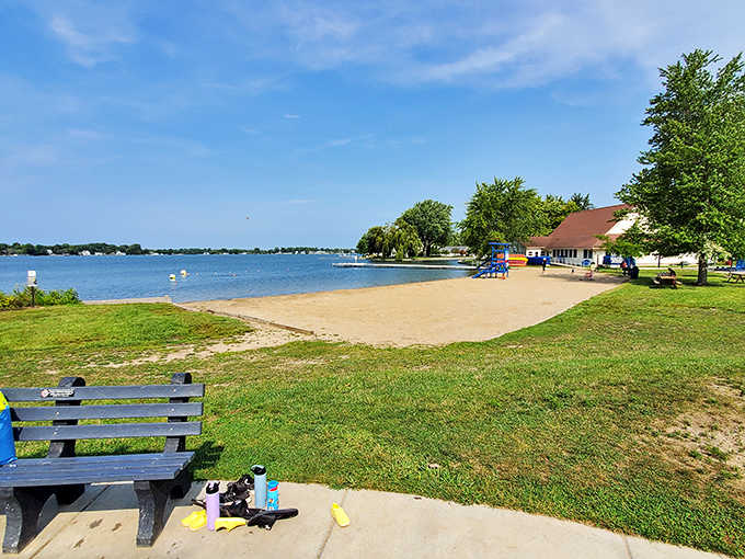 Sandy beaches and sparkling water create a lakeside retreat that makes you forget you're nowhere near an ocean.