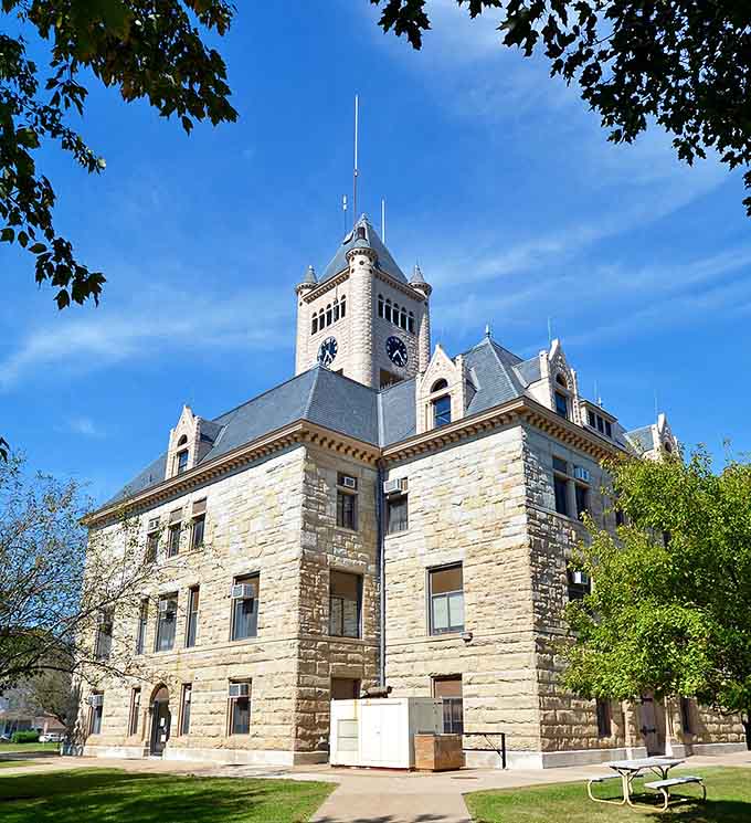 The Mercer County Courthouse towers with architectural dignity that modern buildings forgot how to achieve entirely.