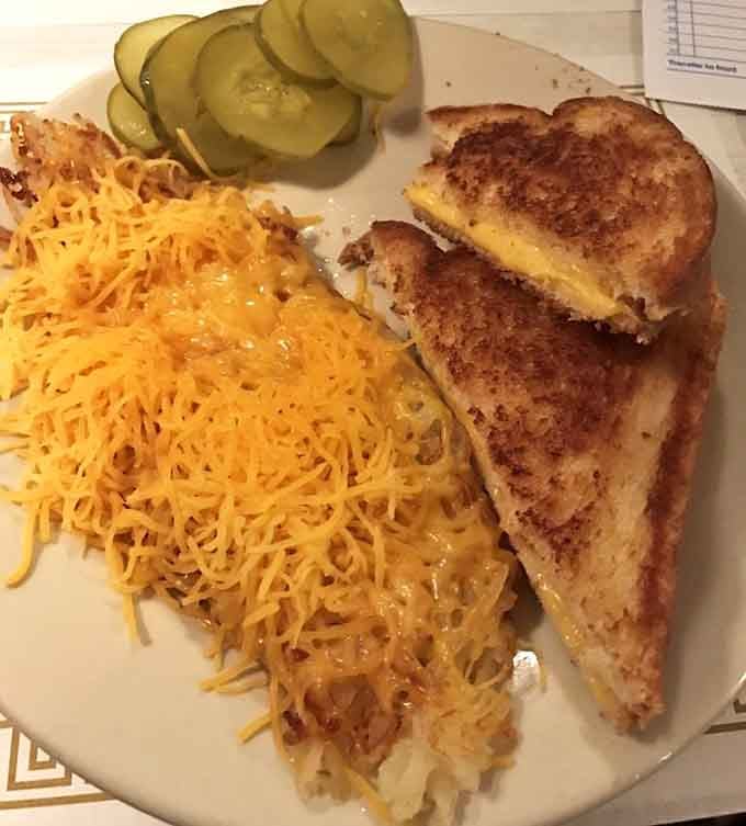 Grilled cheese meets cheesy hashbrowns in a carb-loaded dream that would make any comfort food lover weep.