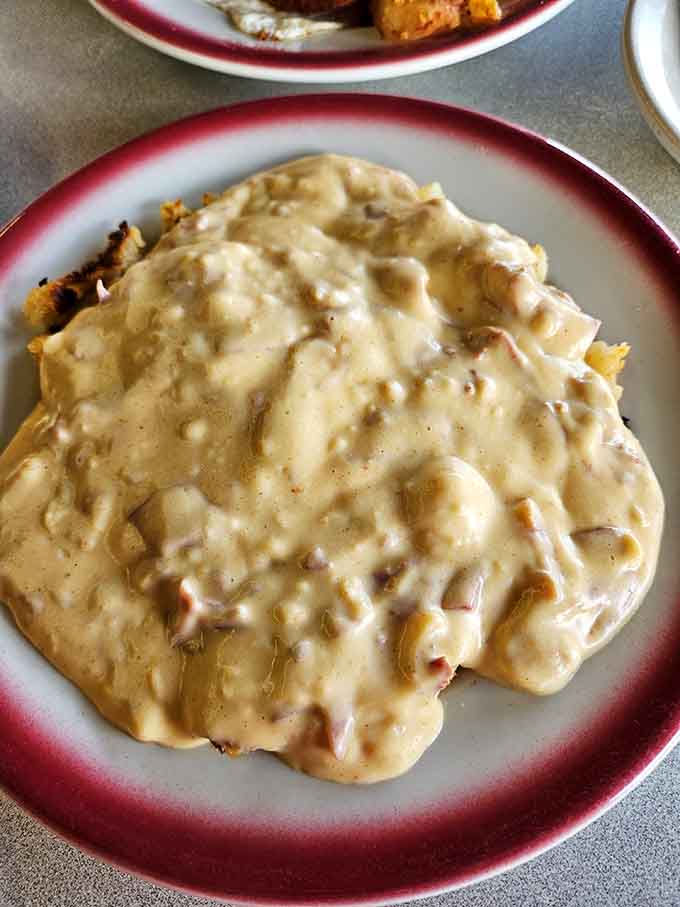 Chipped beef smothered in gravy over toast, the kind of comfort food that hugs you back.