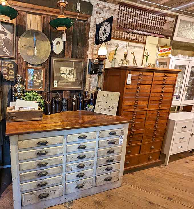 These weathered drawers once organized someone's workshop dreams, and now they're waiting to organize yours with timeless character.