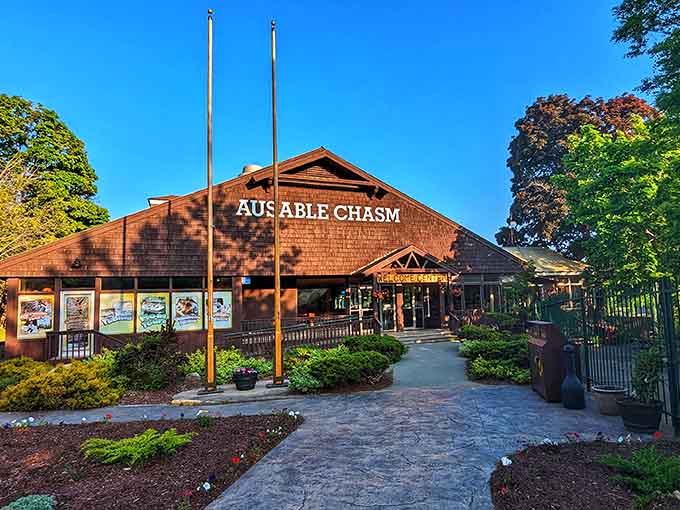 The Welcome Center greets guests with Adirondack style, your gateway to America's oldest natural attraction and countless photo opportunities.