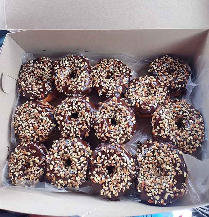 Chocolate donuts wearing crunchy nut tuxedos, because sometimes regular chocolate icing just isn't fancy enough for breakfast.