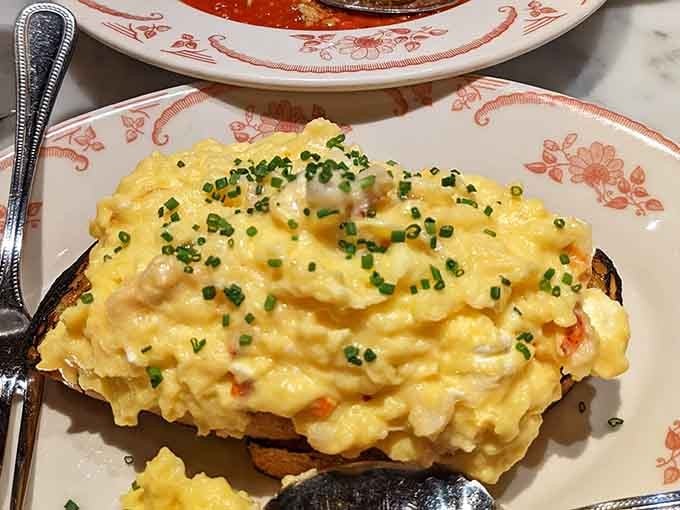 Creamy scrambled eggs meeting sweet lobster is the kind of luxury breakfast that ruins you for regular mornings forever.