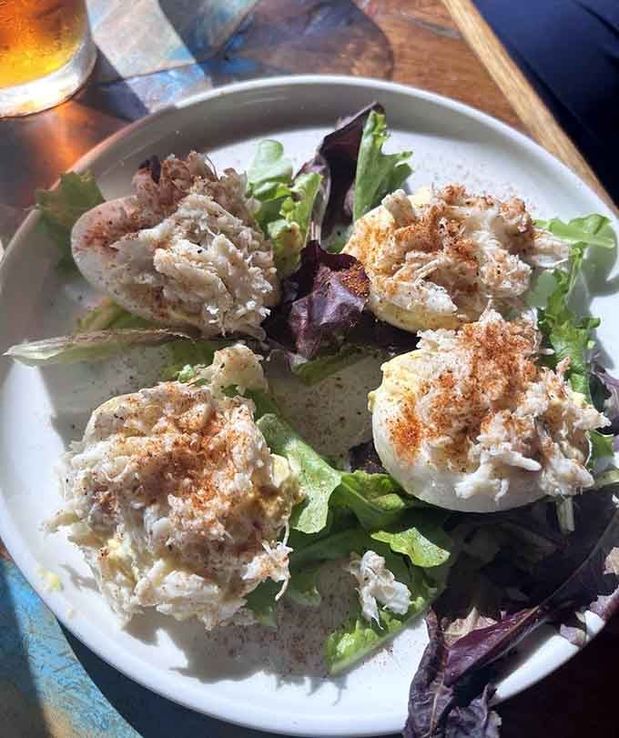 Crab deviled eggs are Maryland's way of saying regular deviled eggs just aren't fancy enough anymore.