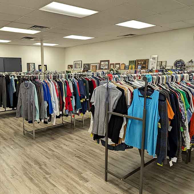 Men's clothing organized by color makes shopping easier than finding matching socks on laundry day, finally.