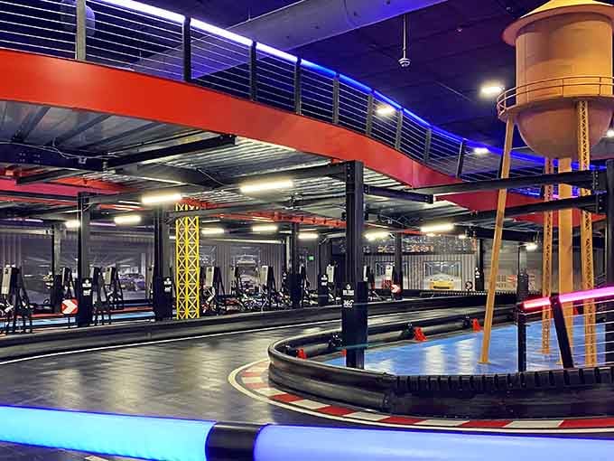 That elevated track system looks like someone built a Hot Wheels set for actual humans to enjoy.