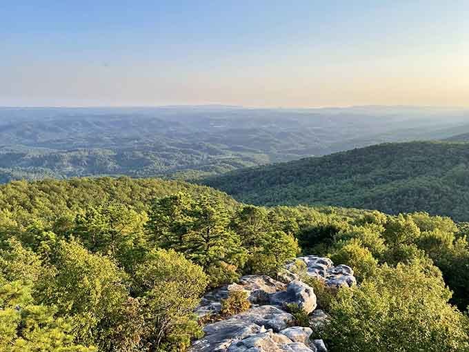 Rolling hills cascade toward the horizon like frozen waves in an ocean of green and gold.