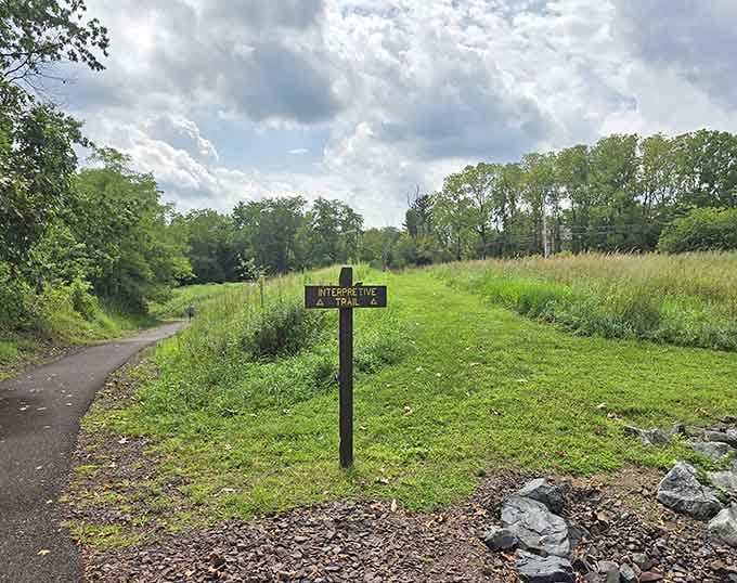 The Interpretive Trail sign marks the beginning of your journey into what Pennsylvania looked like before strip malls existed.