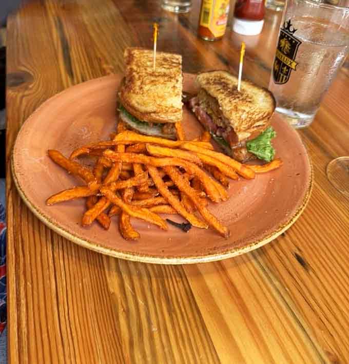 That crab cake BLT with sweet potato fries proves sandwiches can be fancy without being fussy or pretentious.