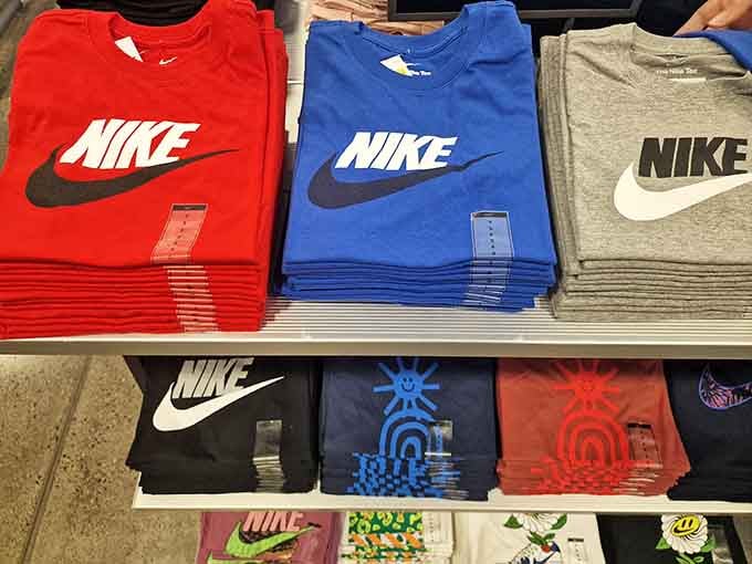 Classic swoosh tees stacked in primary colors, because sometimes the best outfit starts with comfortable, affordable basics done right.