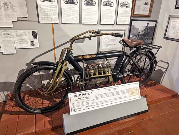 The 1912 Pierce motorcycle stands as testament to early engineering genius and the brave souls who rode them.