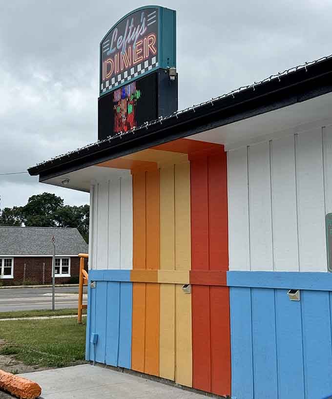 Lefty's Diner sports rainbow stripes that would make Joseph's technicolor dreamcoat jealous, serving up classic comfort with flair.
