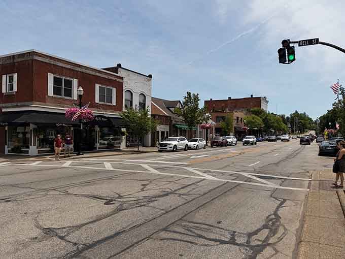 Main Street stretches into the distance, church steeples punctuating the skyline like exclamation points on small-town charm done right.