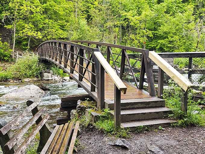 Wooden bridges lead you deeper into the gorge, where every angle reveals another postcard-worthy view.