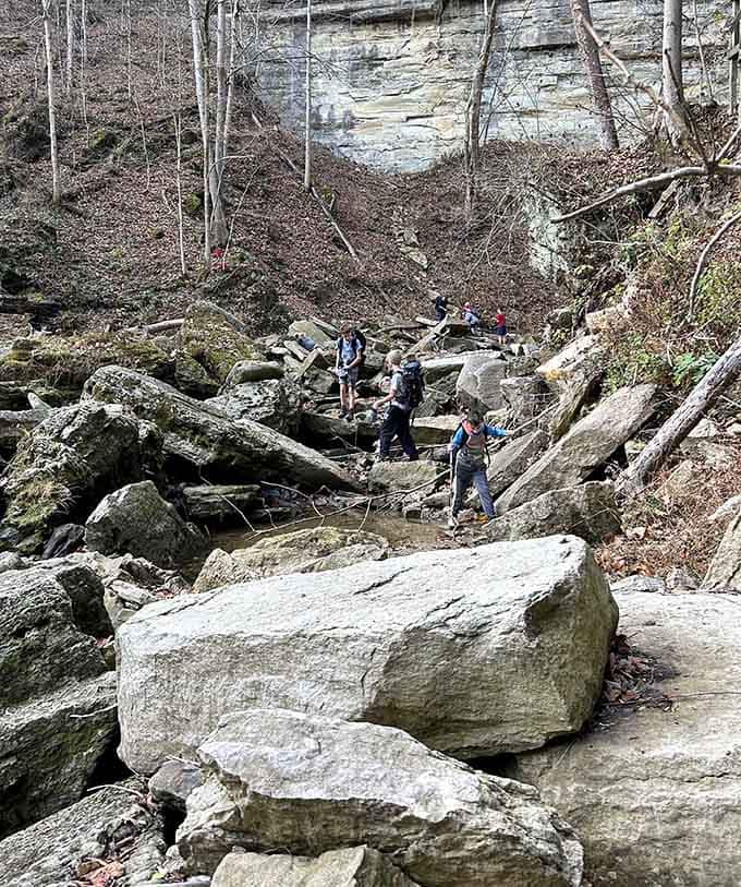 Rocky terrain that separates the serious hikers from those who thought sneakers meant any shoe with laces.
