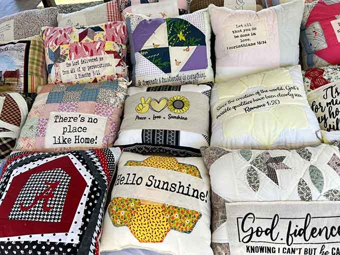 Quilted pillows featuring Bible verses and sunflowers offer comfort for both your couch and your weary soul.
