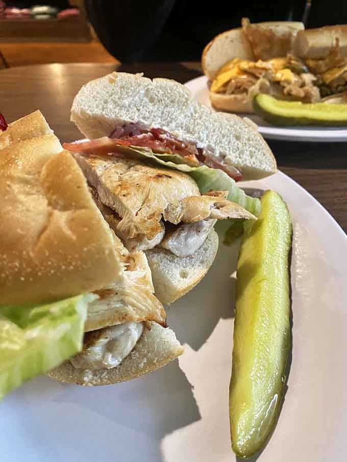 These sandwiches come with a pickle spear, proving that some traditions are worth keeping forever and ever, amen.