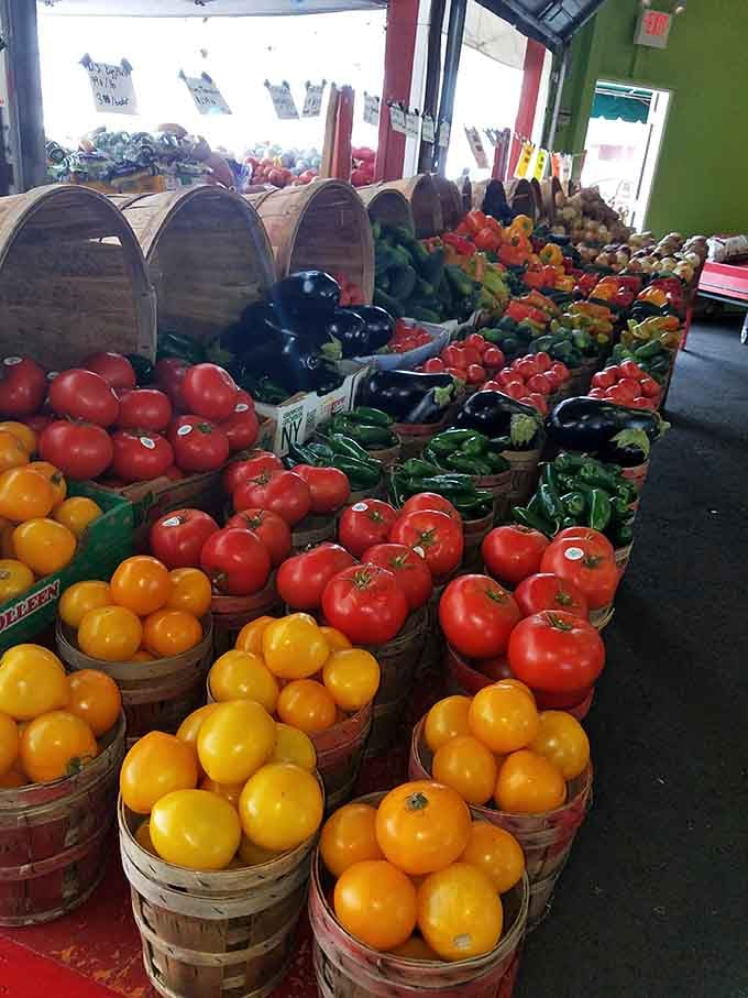 Fresh produce displayed like edible artwork, reminding us that farmers markets still do vegetables better than anyone else.