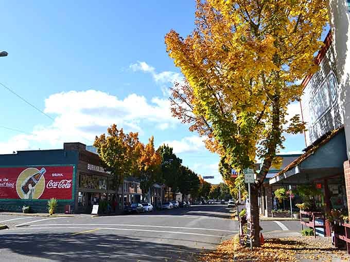 Main Street in autumn becomes a postcard you can walk through, complete with trees that remember to dress up.