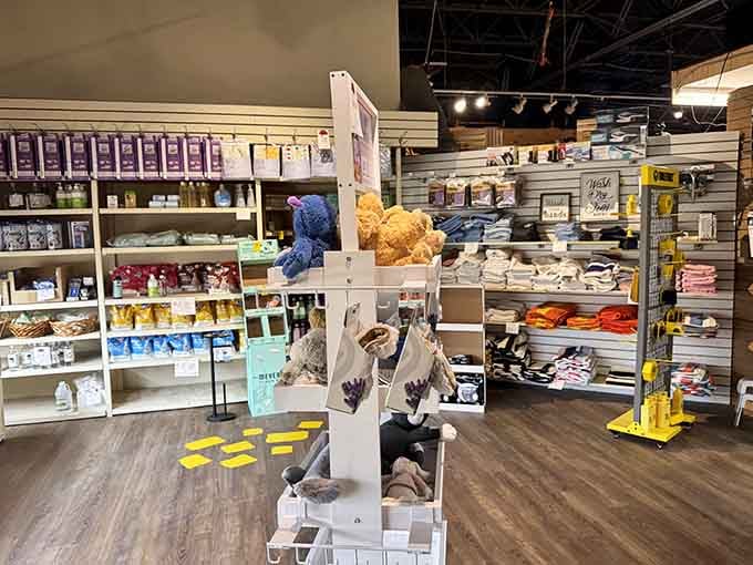Bath products and artisan soaps stacked high enough to keep you smelling fresh well into the next decade, minimum.