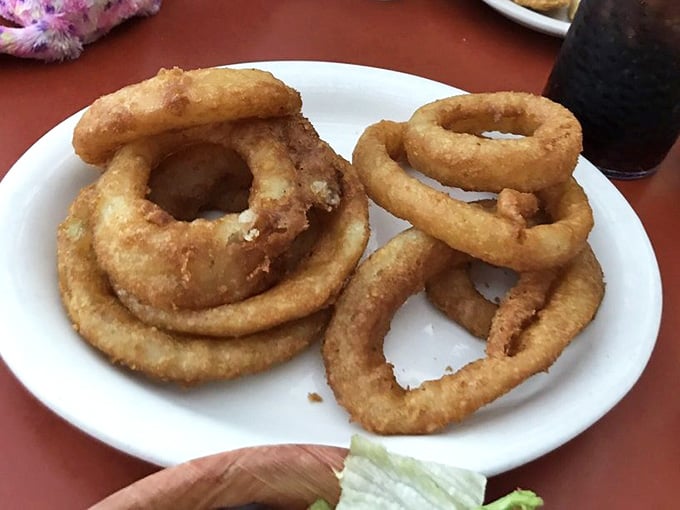 Golden onion rings that could make even the most dedicated diet resolution reconsider its life choices.