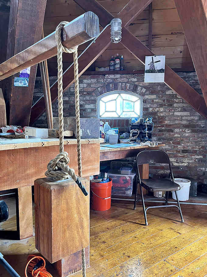 The dust floor reveals the windmill's working history &ndash; this isn't just for show, folks.