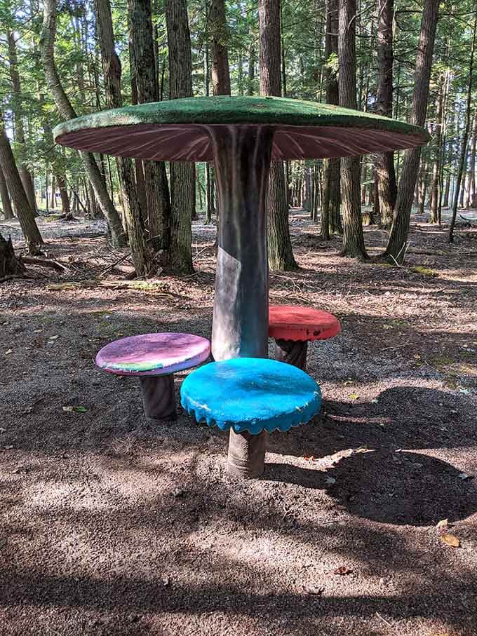 Even dinosaurs need a place to rest their weary bones, though this colorful seating is strictly human-sized.