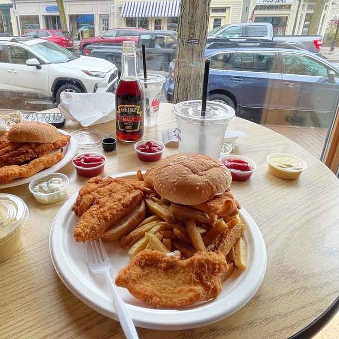 Golden fried fish and crispy sides create a plate that looks like happiness decided to take edible form.