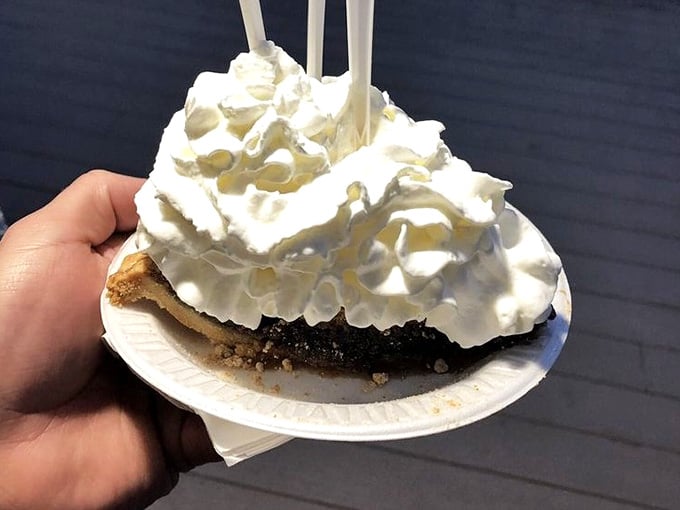 Chocolate shoo-fly pie topped with enough whipped cream to make your cardiologist nervous and your taste buds ecstatic.