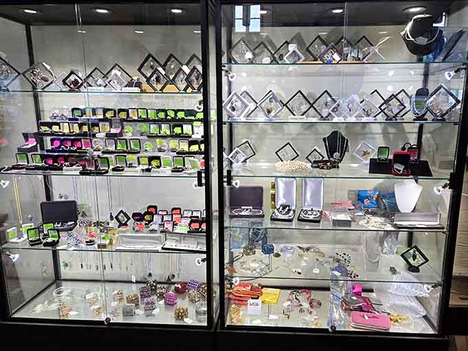 The jewelry cases sparkle with decades of style, from subtle elegance to pieces that scream "look at me, darling!"